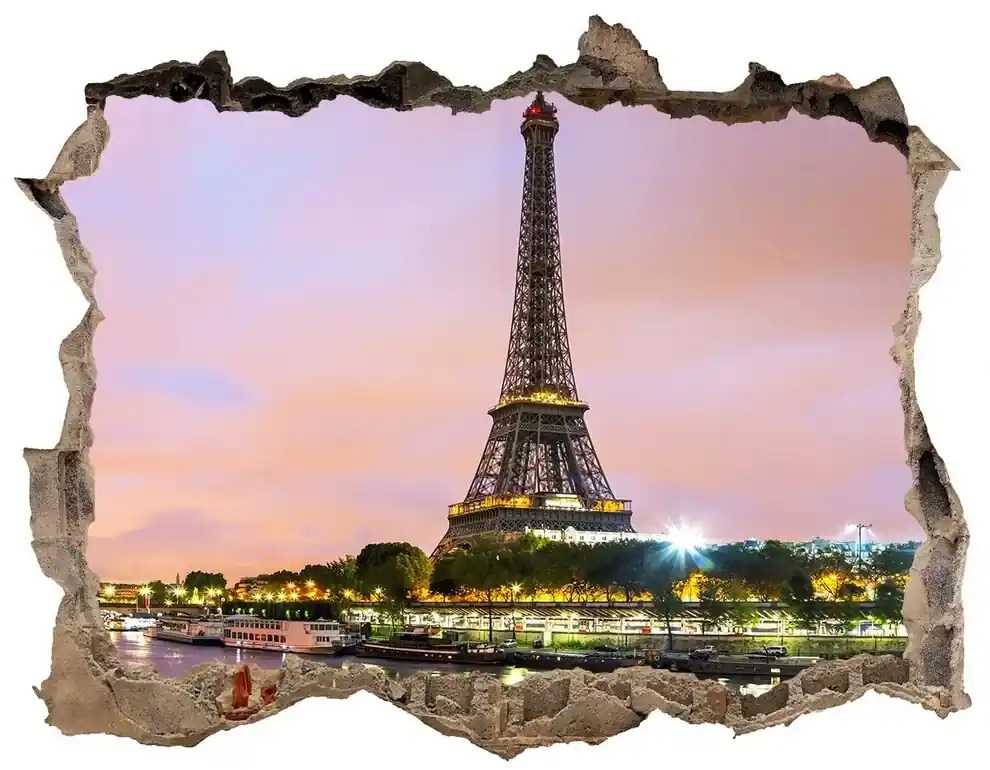 Wallmuralia Fototapeta díra na zeď 3D Eiffelova věž Paříž 95x64 cm | BIANO