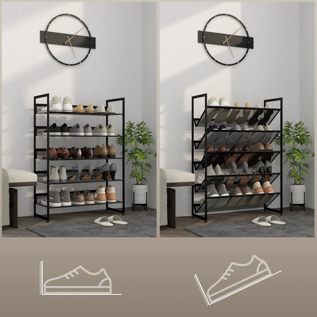 HOMCOM Stojan na boty, pětiúrovňový stojan na boty, stojan na boty pro max. 15 párů bot, organizér na boty s madlem, ocel, 72 cm x 30 cm x 102 cm