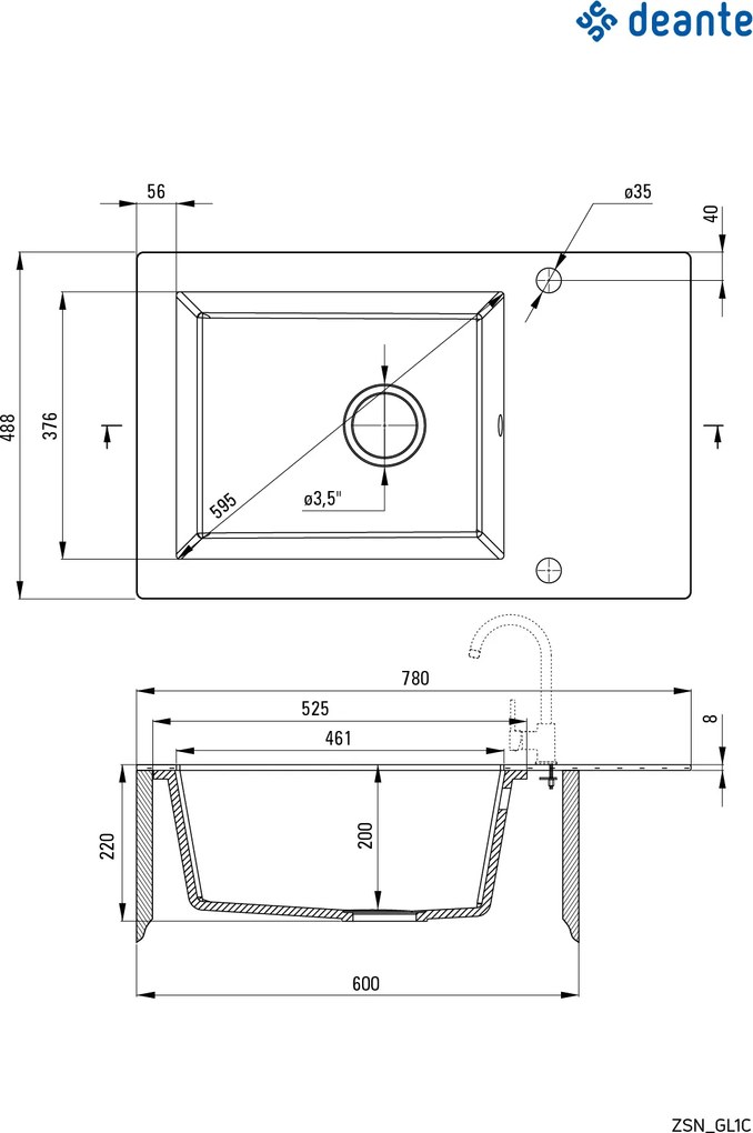 Deante Dřez Andante Glass s odkapávačem, sklo + granit - ZSN GL1C