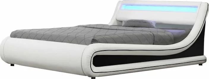 Tempo Kondela Manželská postel s RGB LED osvětlením, bílá / černá, 160x200, MANILA