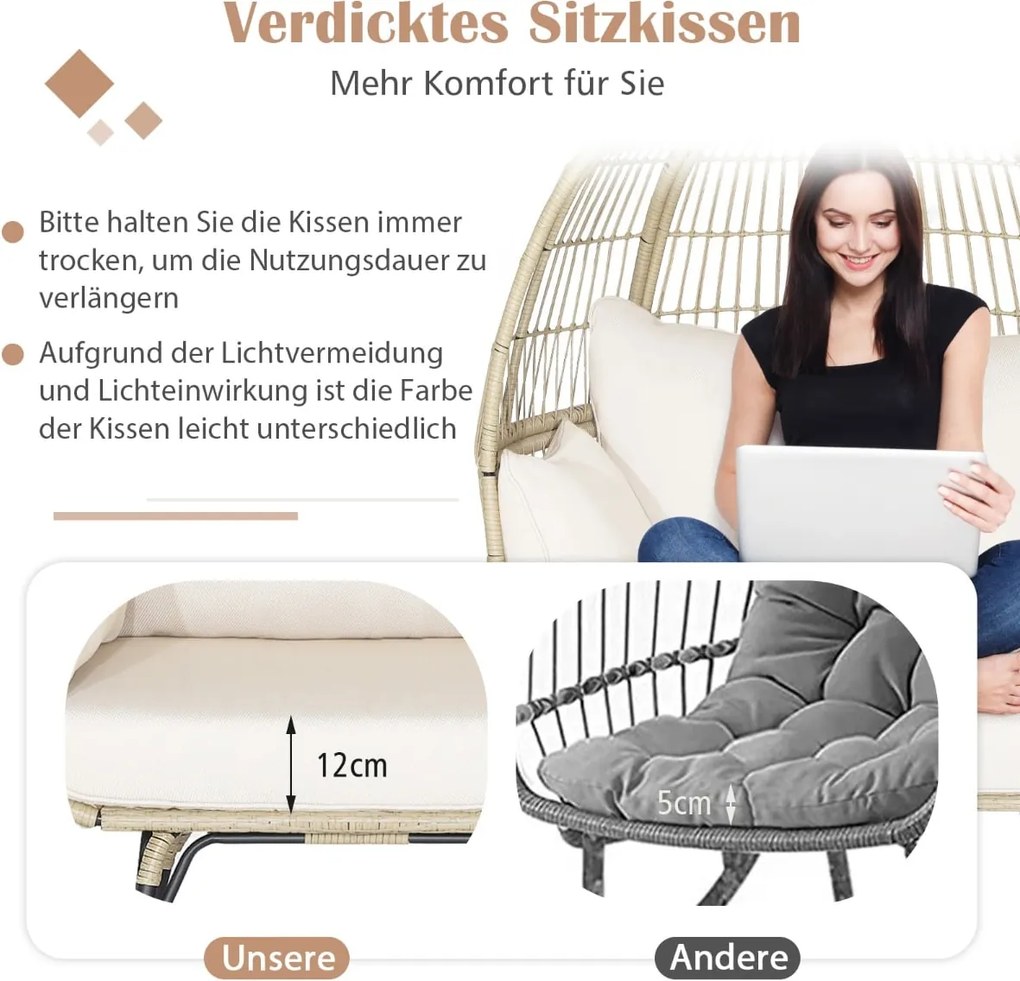 Costway Proutěné křeslo ve tvaru vejce Oversized vnitřní