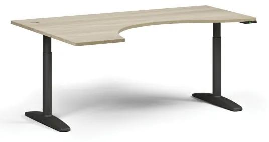 Výškově nastavitelný stůl OBOL, elektrický, 675-1325 mm, ergonomický levý, deska 1800x1200 mm, černá zaoblená podnož, dub přírodní