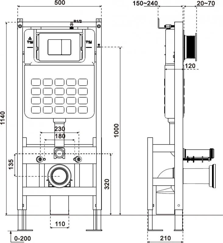 Mexen Tex F, samostatně stojící podomítkový rám s pneumatickým ovládáním pro WC, 61101A