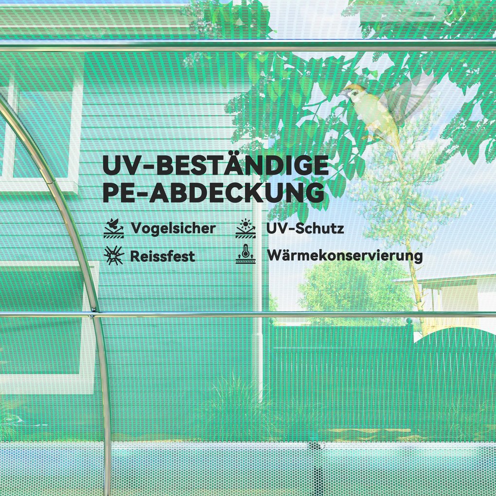 Outsunny Skleník 3 x 2 m Fóliový Skleník se 6 Okny, Rolovacími Dveřmi a Bočními Stěnami, UV-Odolný Fóliový Tunel, Zimní Skleník pro Rajčata s Ukotven…