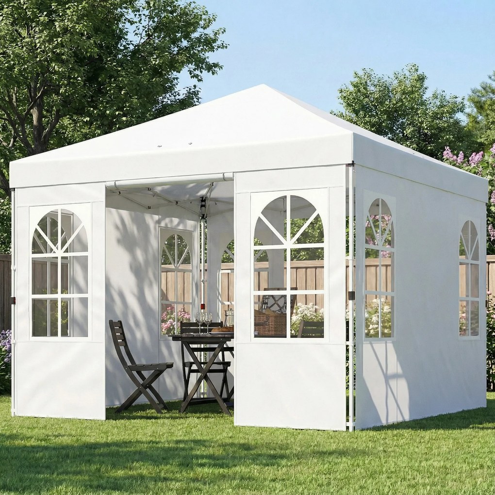 Outsunny skládací altán 3x3 m Pop-up s UPF50+ 4 odnímatelné boční díly nastavitelné výšky a cestovní taška bílá