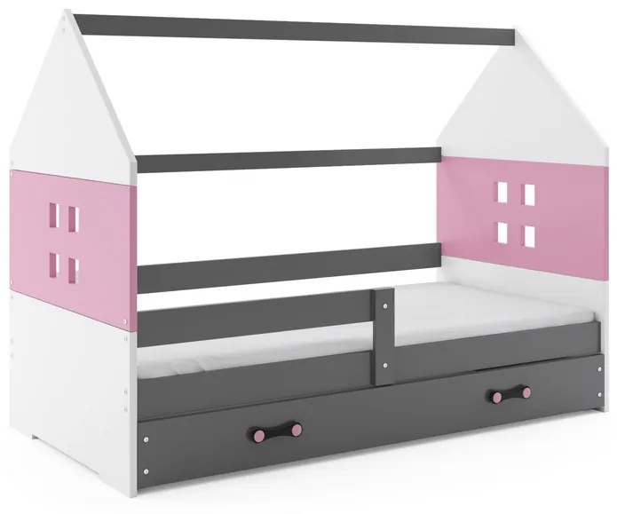 Dětská postel DOMI P1 COLOR + matrace + rošt ZDARMA, 80x160, grafit, růžová