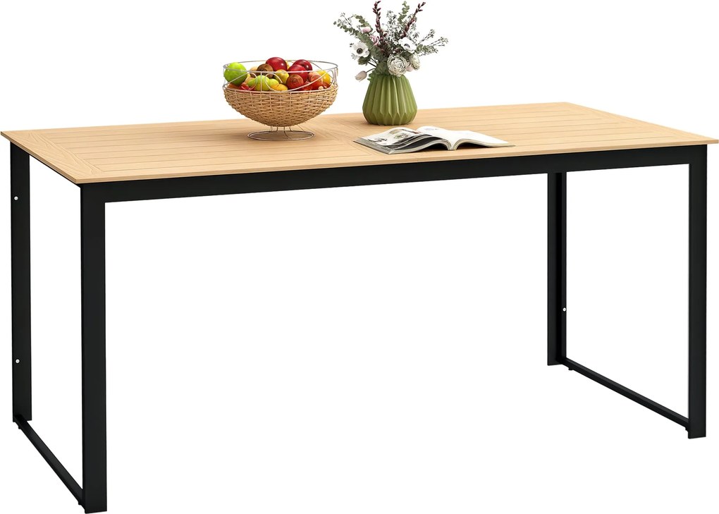 Zahradní stůl Outsunny pro 6 osob 160 x 80 cm, odolný vůči povětrnostním vlivům, s designem dřeva s drážkováním, bufetový stůl, kovový campingový stůl