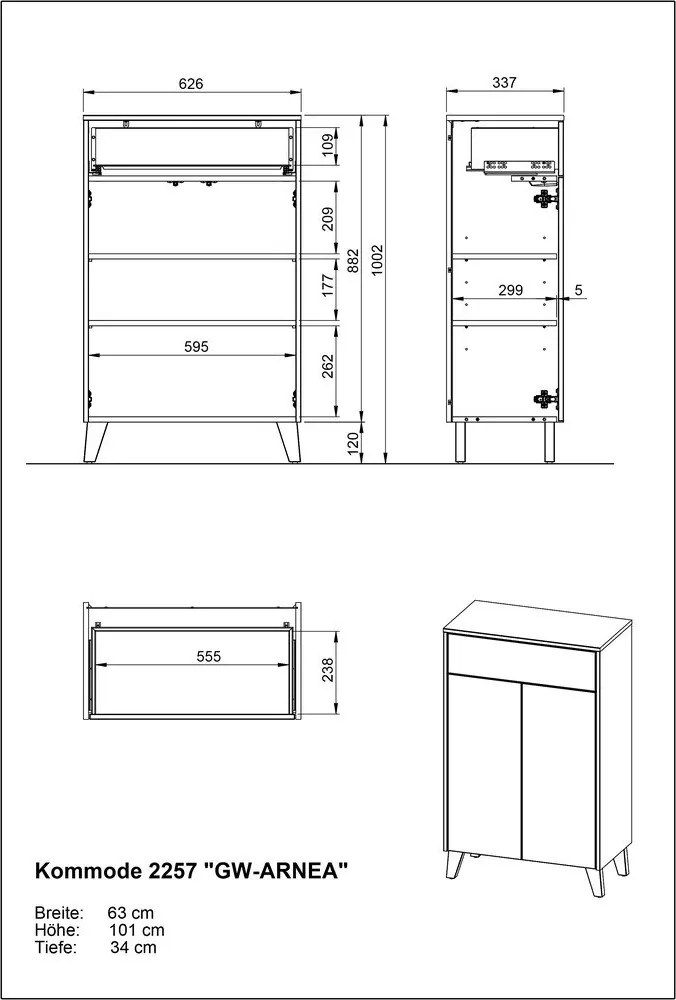 Krémová matná vysoká koupelnová skříňka 63x101 cm Arnea – Germania