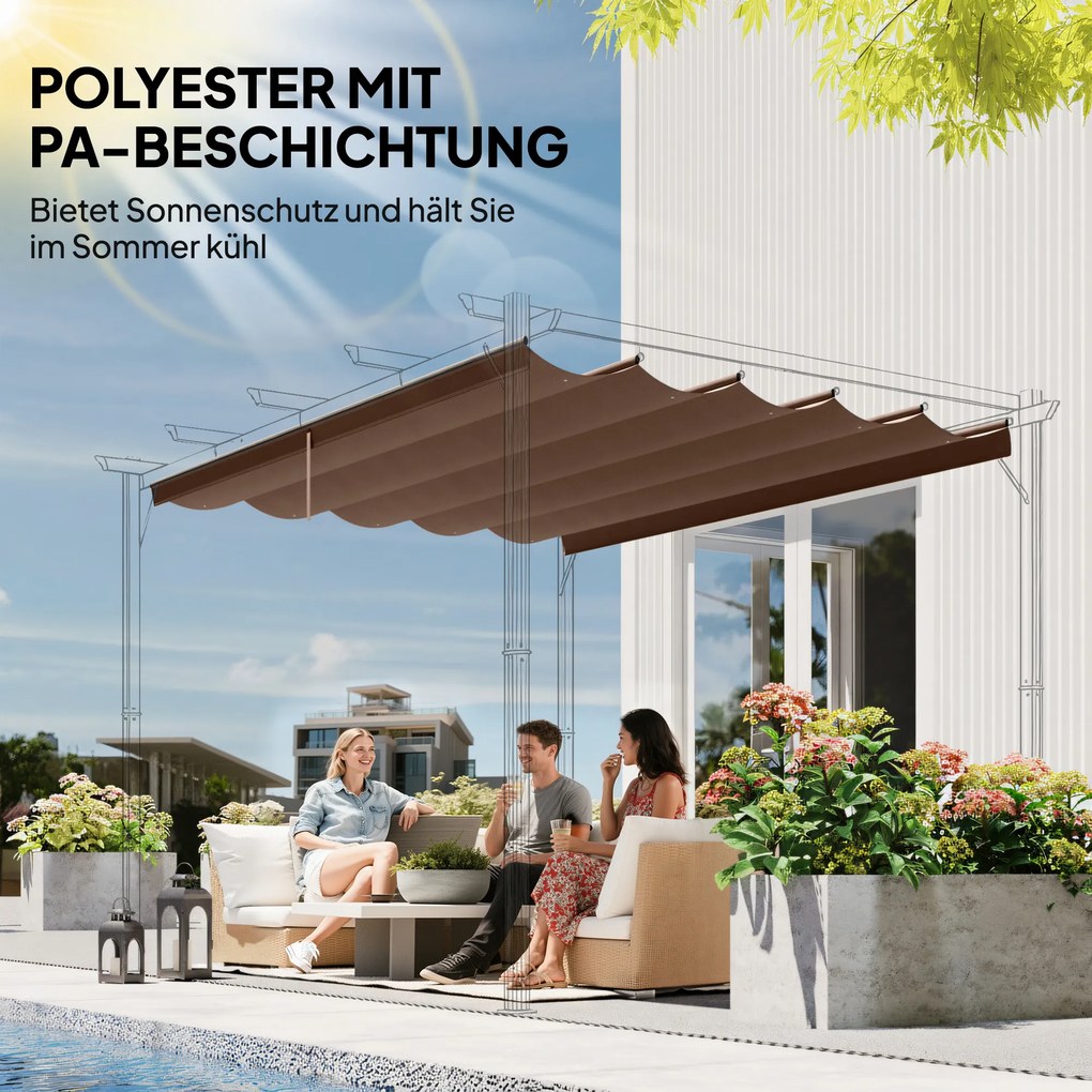 Náhradní střecha pro pergolu 3 x 3 m, zatahovací, s otvory pro odvod dešťové vody, odolná proti povětrnostním vlivům, polyester, 250 x 255 cm Káva