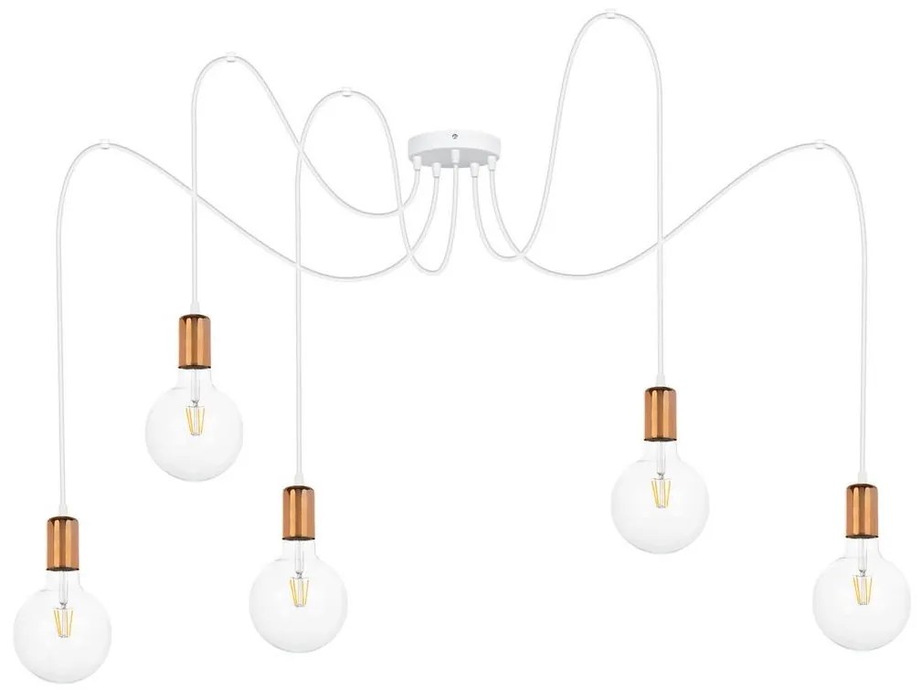 Belis Lustr na lanku MIROS 5xE27/60W/230V bílá/měděná BE0778