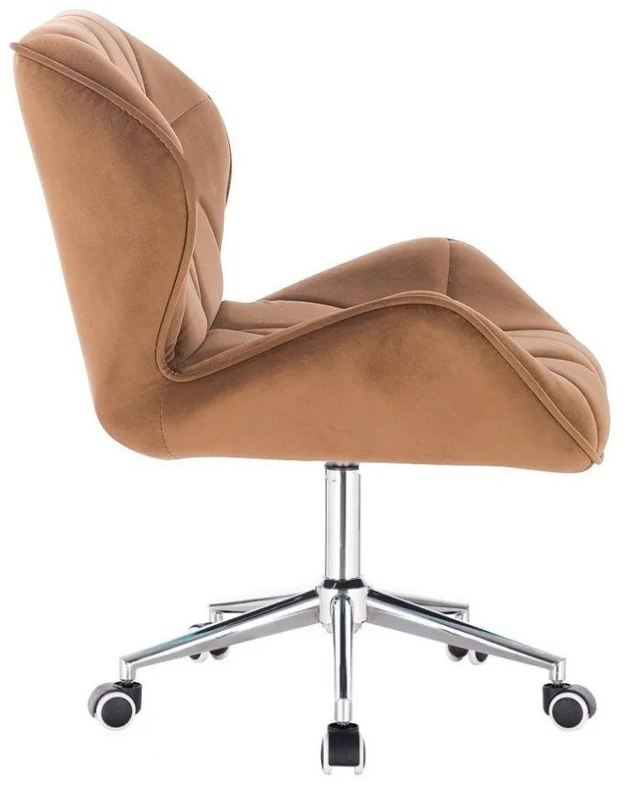 LuxuryForm DESIGN Otočná židle MILANO VELUR na stříbrné podstavě s kolečky - medová