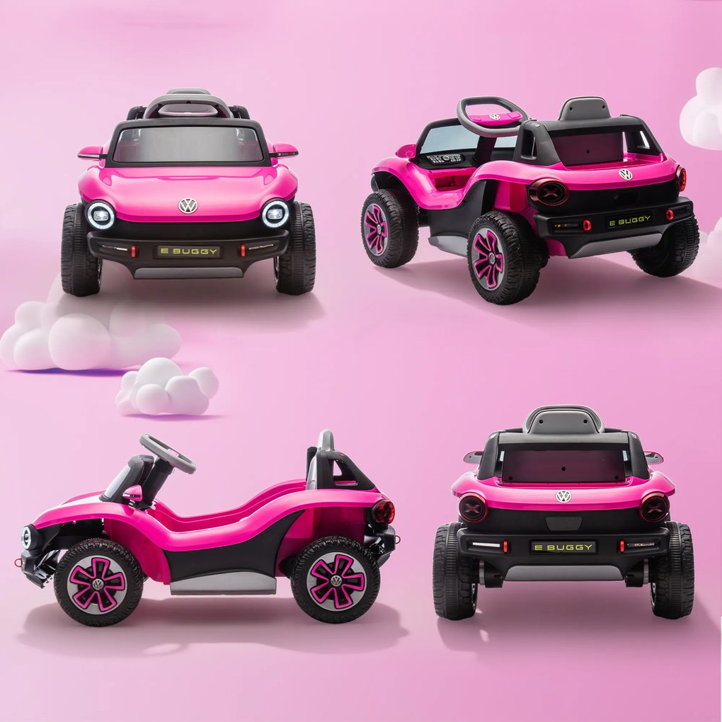 AIYAPLAY dětské elektrické auto od 3 let Volkswagen E-Buggy 12V s dálkovým ovládáním 2,4 G, odpružená kola, růžová