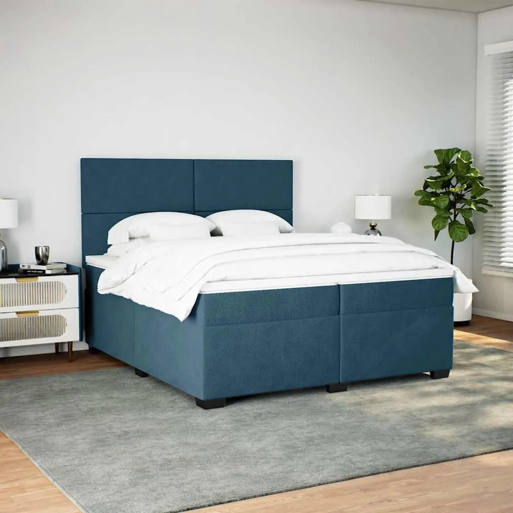 Box spring postel s matrací modrá 200 x 200 cm samet 3291000