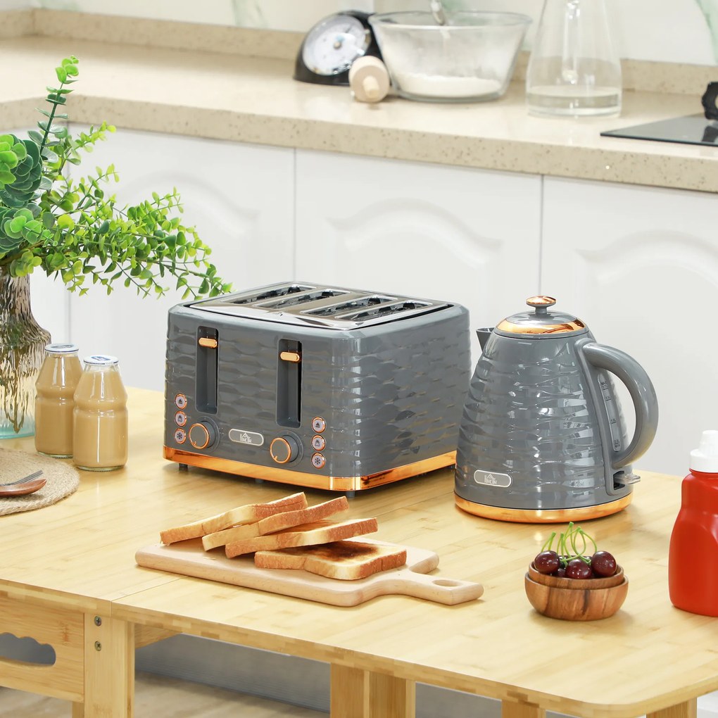 HOMCOM snídaňový set konvice a topinkovač 1,5 l konvice 4 plátky topinkovače 3000 W 7 stupňů propečení rozmrazování a ohřívání Šedá | Aosom.de