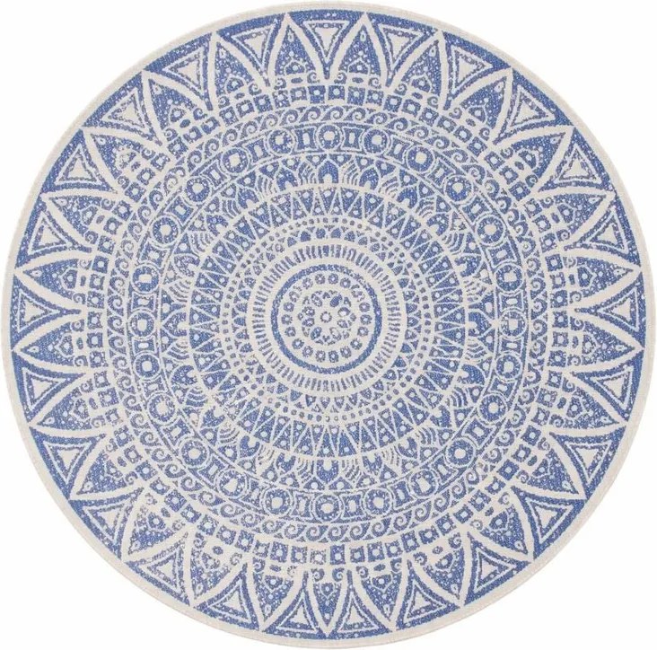 MK Original: Produkty s rodokmenem, Kusový koberec Mujkoberec Original Nora 104162 Blue Creme kruh – na ven i na doma, 140x140 (průměr) kruh, modrá, chodba / předsíň