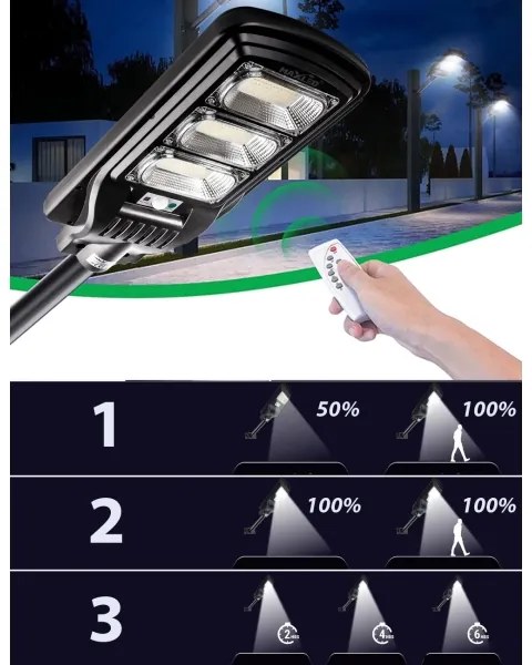 LED Solární pouliční lampa se senzorem LED/180W/6V 6500K IP65 + dálkové ovládání