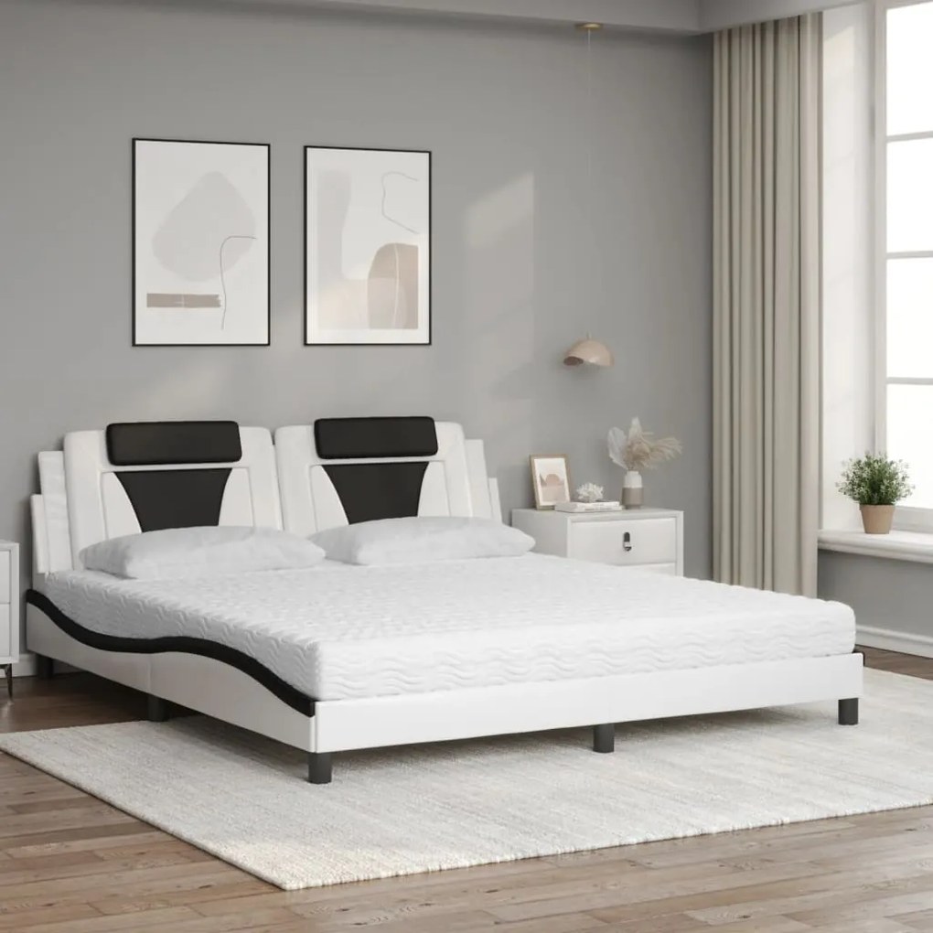 Postel Viana s matrací bílá a černá 180 x 200 cm umělá kůže 3208816