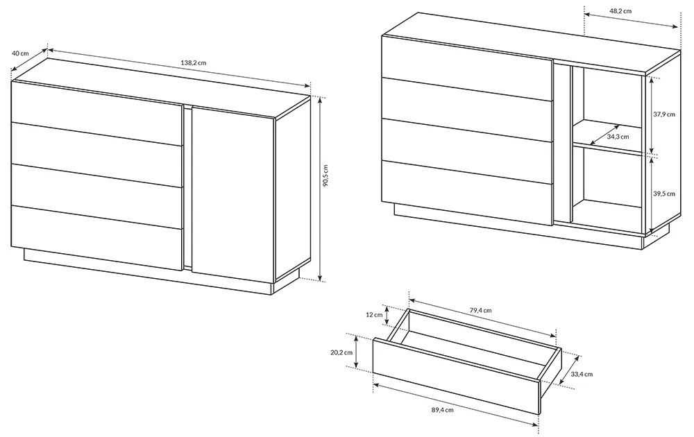 Obývací stěna ARCO se skříní | 4 díly | 307 cm + 100x60 cm | bílá mat/lesk/dub grandson