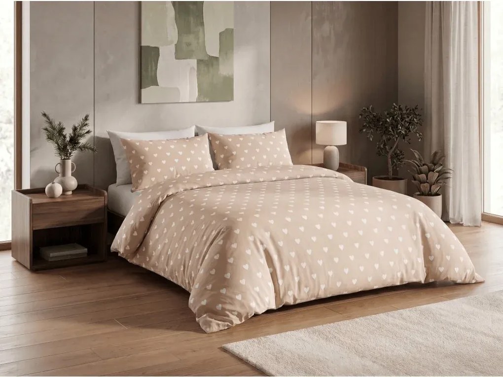 Sada povlečení z polybavlny HEARTILO POLY béžové + povlak na polštář 50 x 70 cm ZDARMA