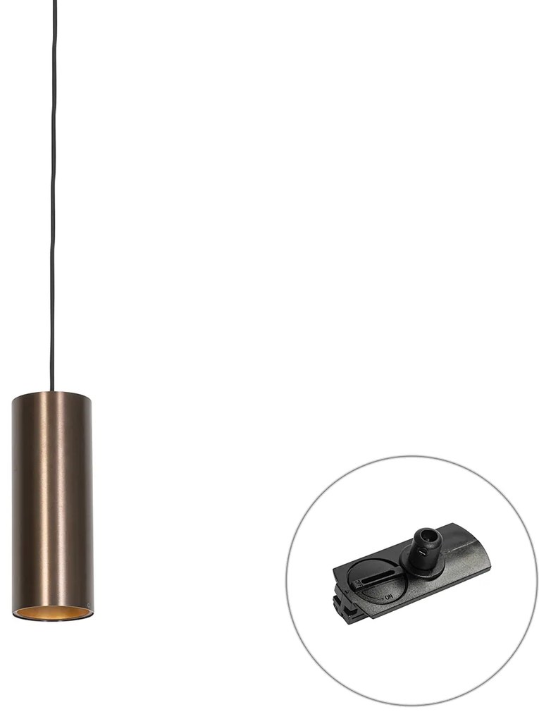 Designové závěsné svítidlo tmavý bronz vč. 1-fázového kolejnicového adaptéru - Iconic Tubo