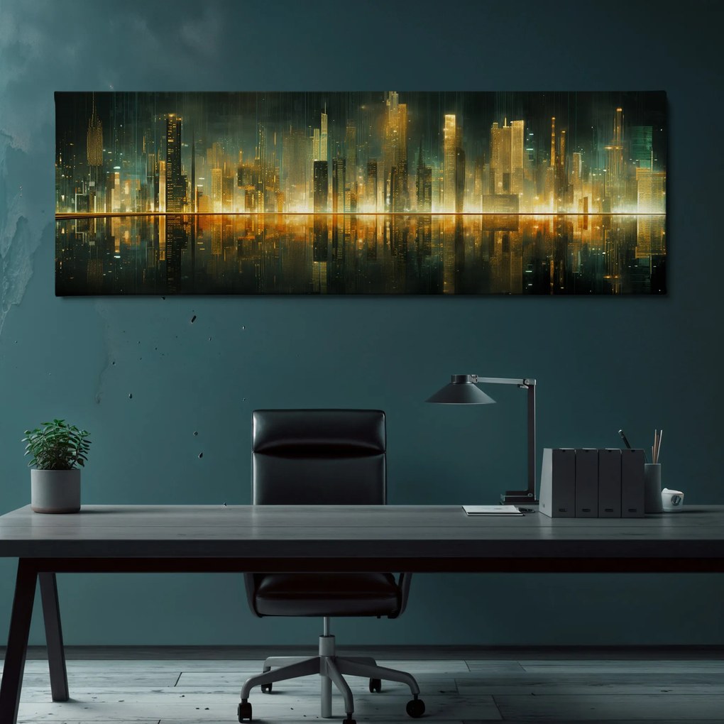 Obraz na plátně - Futuristické město - Zrcadlení pokroku FeelHappy.cz Velikost obrazu: 150 x 50 cm