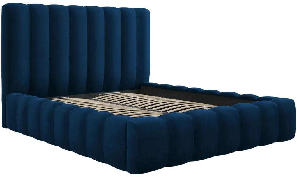 OnaDnes -20% Královsky modrá sametová dvoulůžková postel MICADONI Kelp 180 x 200 cm s úložným prostorem