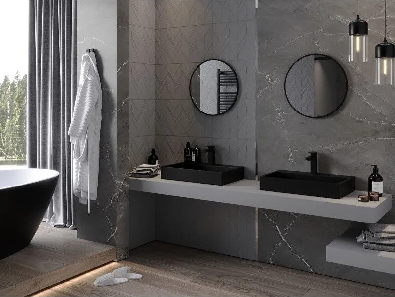 Mexen Loft, kulaté koupelnové zrcadlo 35 cm, barva rámu černá matná, 9850-035-035-000-70