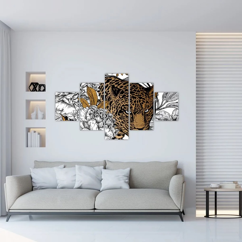 Obraz - Leopard mezi květy (125x70 cm)