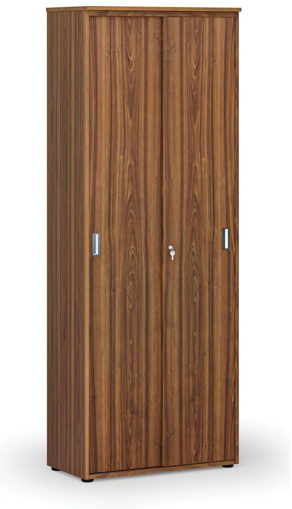 Kancelářská skříň se zasouvacími dveřmi PRIMO WOOD, 800 x 420 x 2128 mm, ořech