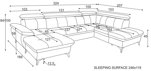 Rozkládací rohová sedací souprava s úložným prostorem do U CATANIA hnědá