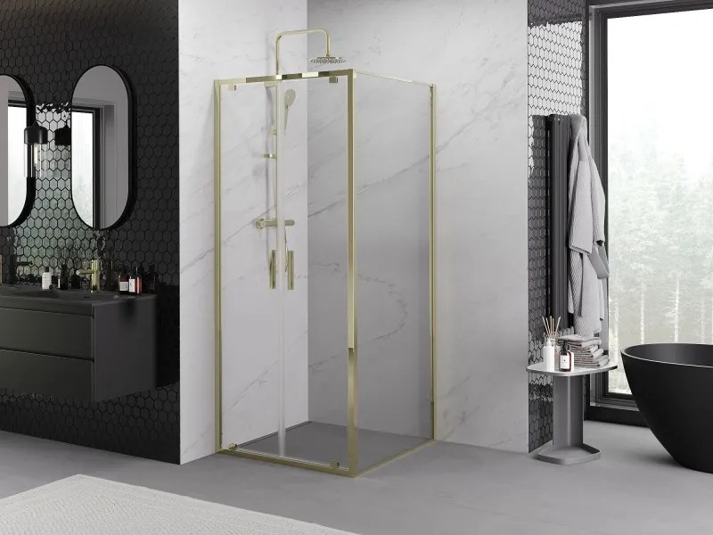 Mexen Exo, výklopná sprchová kabina, dveře 120 cm + boční stěna 120 cm, transparentní sklo, zlatá, 8182-120-120-50-00