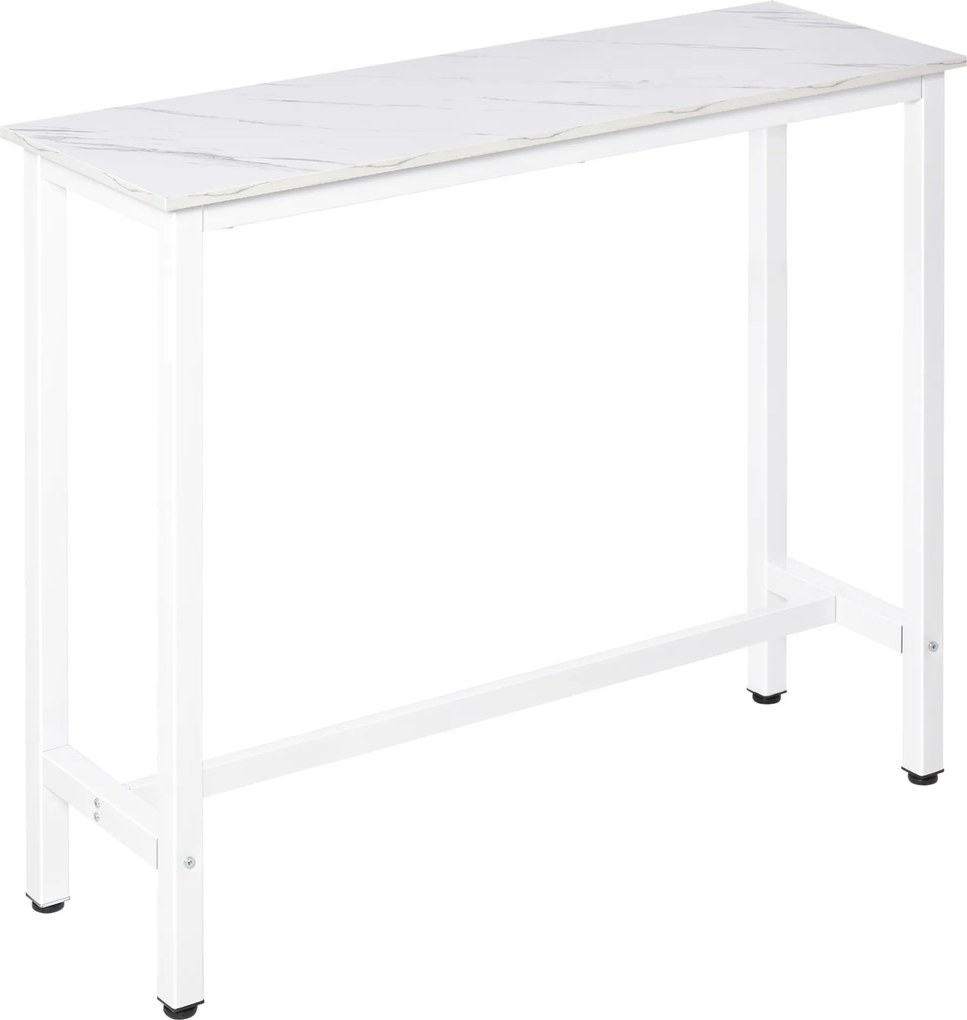 HOMCOM Barový Stůl Vysoký Stůl s Melaminovou Deskou v Mramorovém Efektu a Ocelovými Nohy Moderní Styl pro Kuchyň, Kavárnu a Jídelnu 120x40x100 cm Bílá