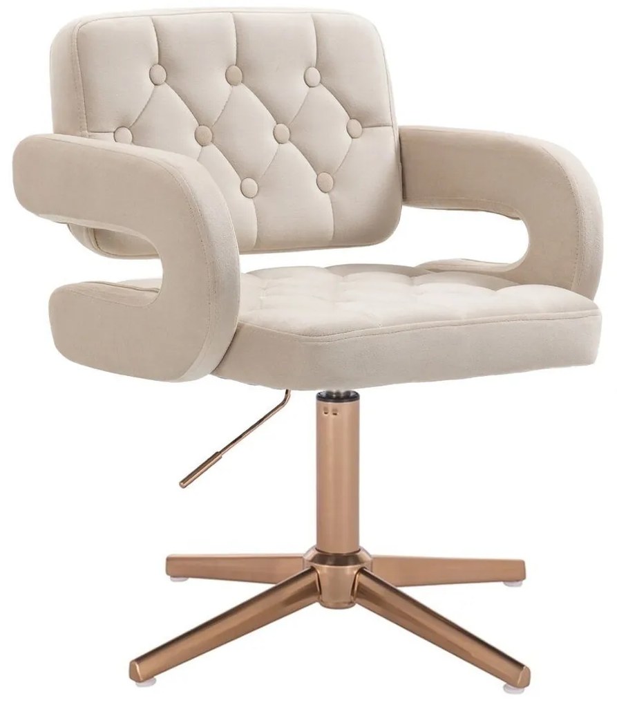 LuxuryForm DESIGN Otočná židle ADRIA VELUR na zlatém kříži - krémová