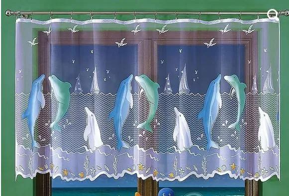 Metrážové záclony žakárové malované W-623535 Delfíni, Rozměr metráže výška záclony 120cm, Šití metráže bez šití