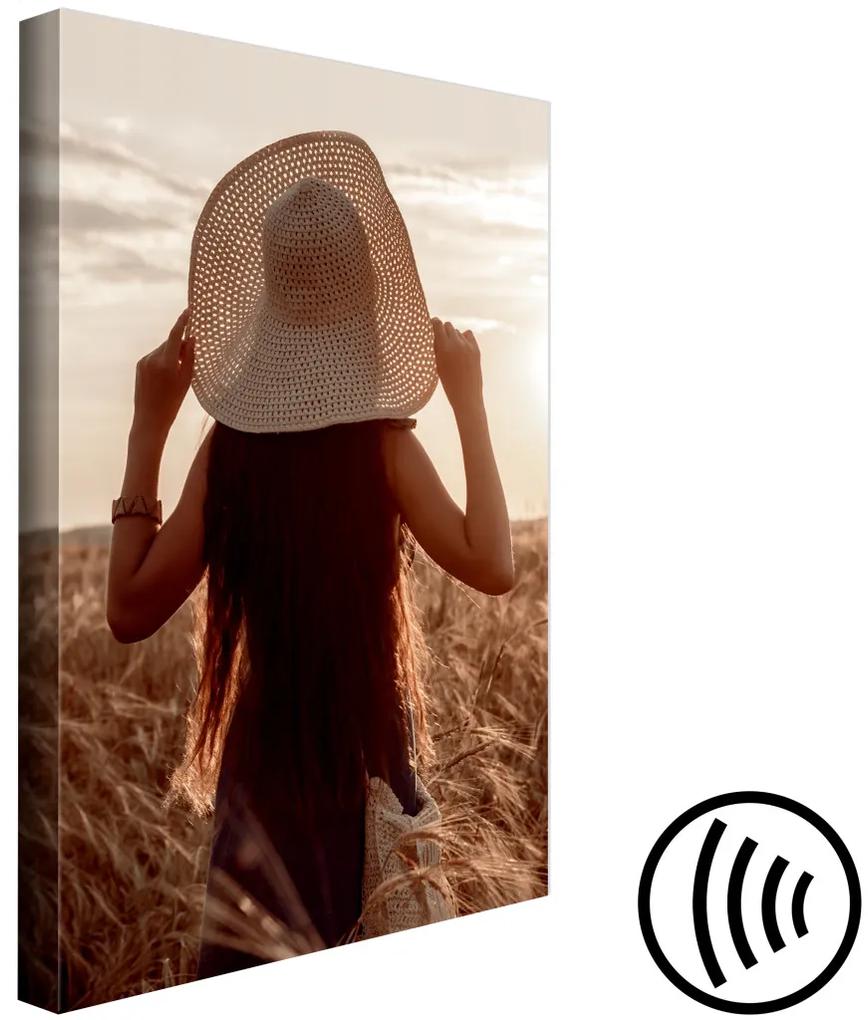 Obraz Pozdní sklizeň (1-dílný) svislý - žena při západu slunce