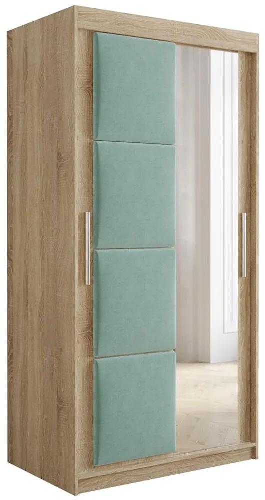 Šatní skříň Tapi 2 | 100 cm | sonoma | mintový čalouněný panel