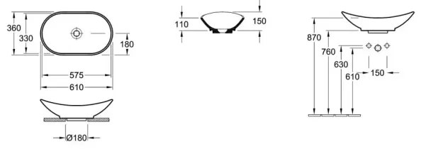 Villeroy & Boch 411060R1 - Umyvadlo na desku MY NATURE 61x36 cm bílá