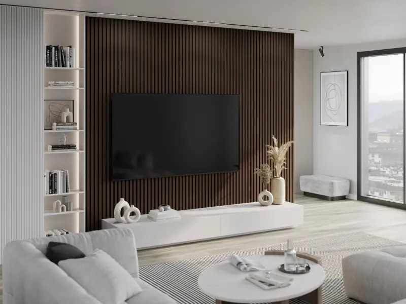 Mexen Lam-F, akustické stěnové lamely 275 × 30 cm, plstěný podklad 8 mm, technická dýha, ořech palisandrový, S105-275307-3015-021