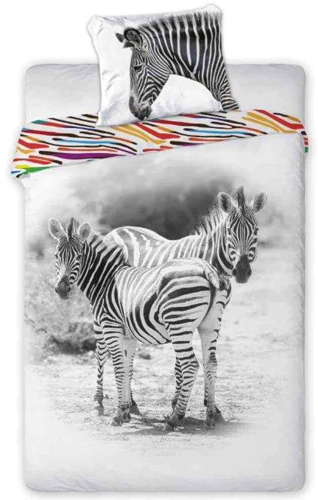 DĚTSKÉ BAVLNĚNÉ POVLEČENÍ ZEBRA 160X200 CM, 1KS 70X80 CM VZOROVANÉ