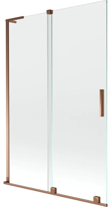 Mexen Velar L, 2-křídlová posuvná vanová zástěna 120 x 150 cm, 8mm čiré sklo, růžové zlato, 896-120-003-01-60