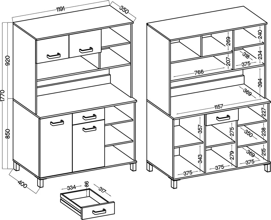 Kredenc příborník MONZA | 119 cm | černá/ořech okapi