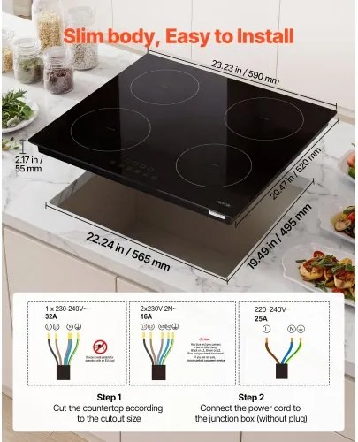 Indukční varná deska 60 cm, 4 hořáky VEVOR – 7000 W