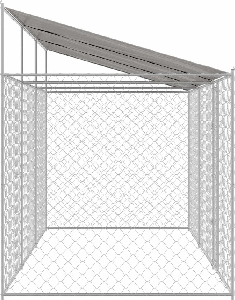 Psí klec s střechou Stříbrná 600 x 200 x 256 cm Ocel a PE 3368302