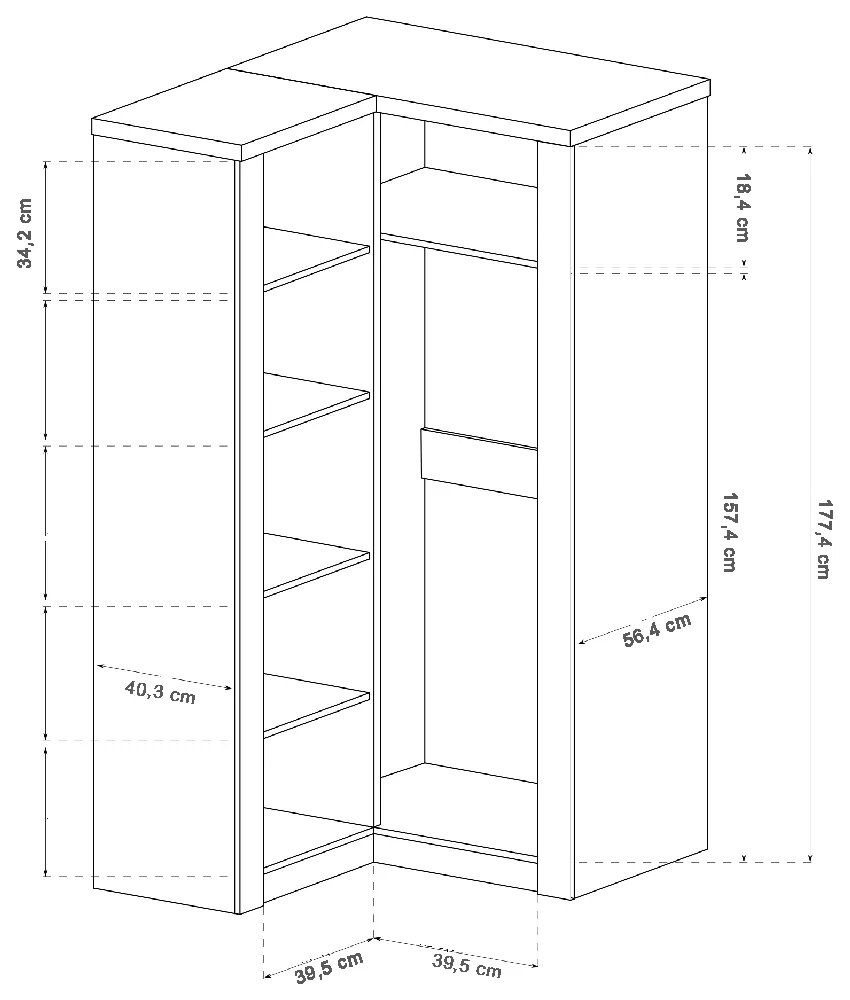 INDIANAPOLIS t | šatní skříň rohová I-14 | PRAVÁ | jasan tmavý