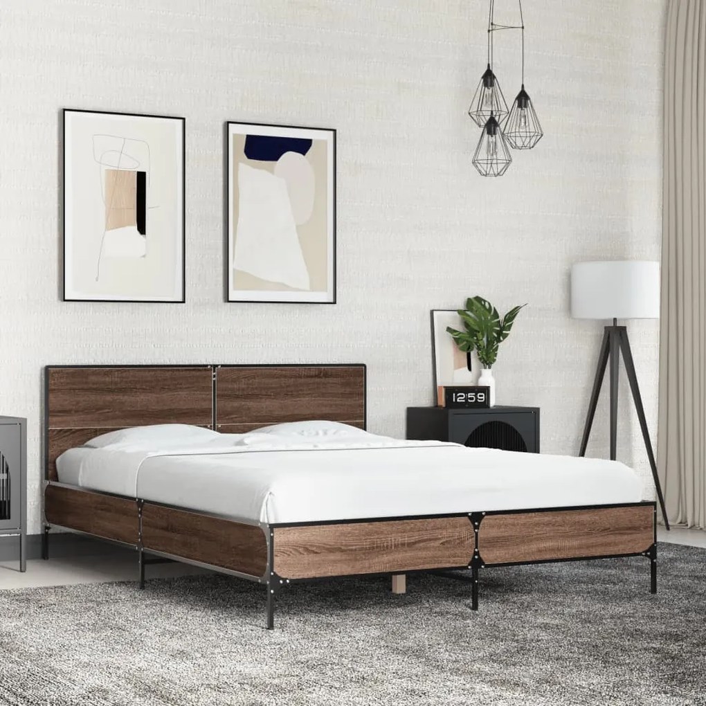 Rám postele hnědý dub 140 x 190 cm kompozitní dřevo a kov 3280036