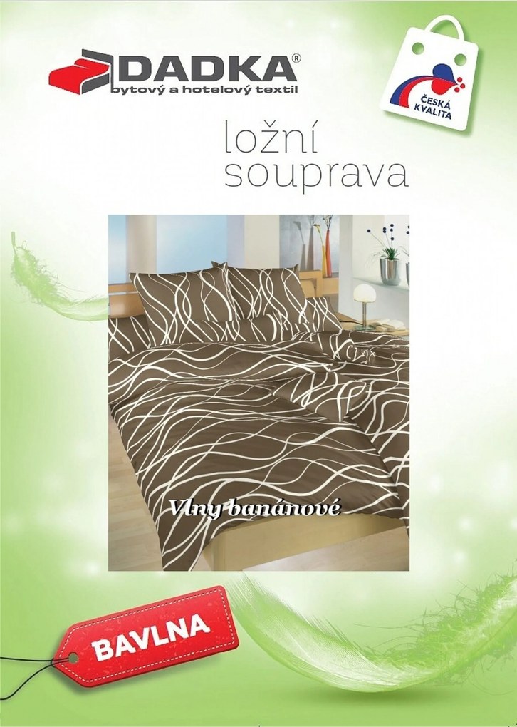 Bavlněné povlečení Vlny banánové na tmavě hnědém podkaldu 140x200, 70x90 cm