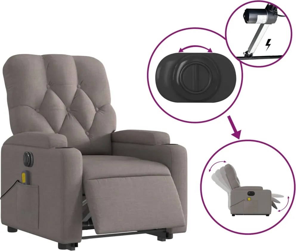 Elektrické zvedací masážní polohovací křeslo taupe textil 3204754