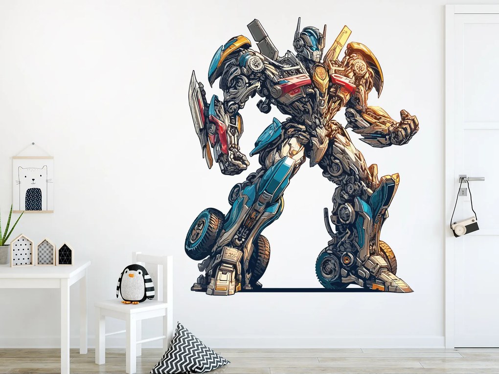 Robot Transformer textilní přelepitelná samolepka na zeď arch 39 x 47 cm