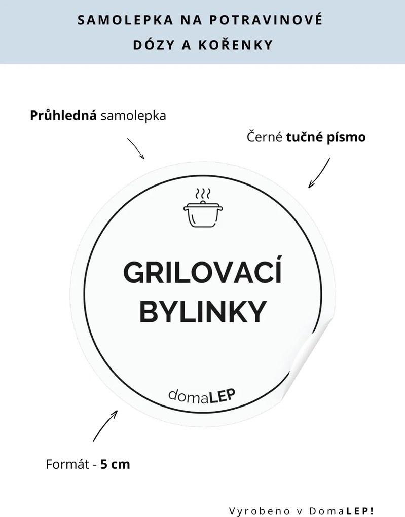 Samolepka na kořenky GRILOVACÍ BYLINKY průhledná 5 cm tučné písmo