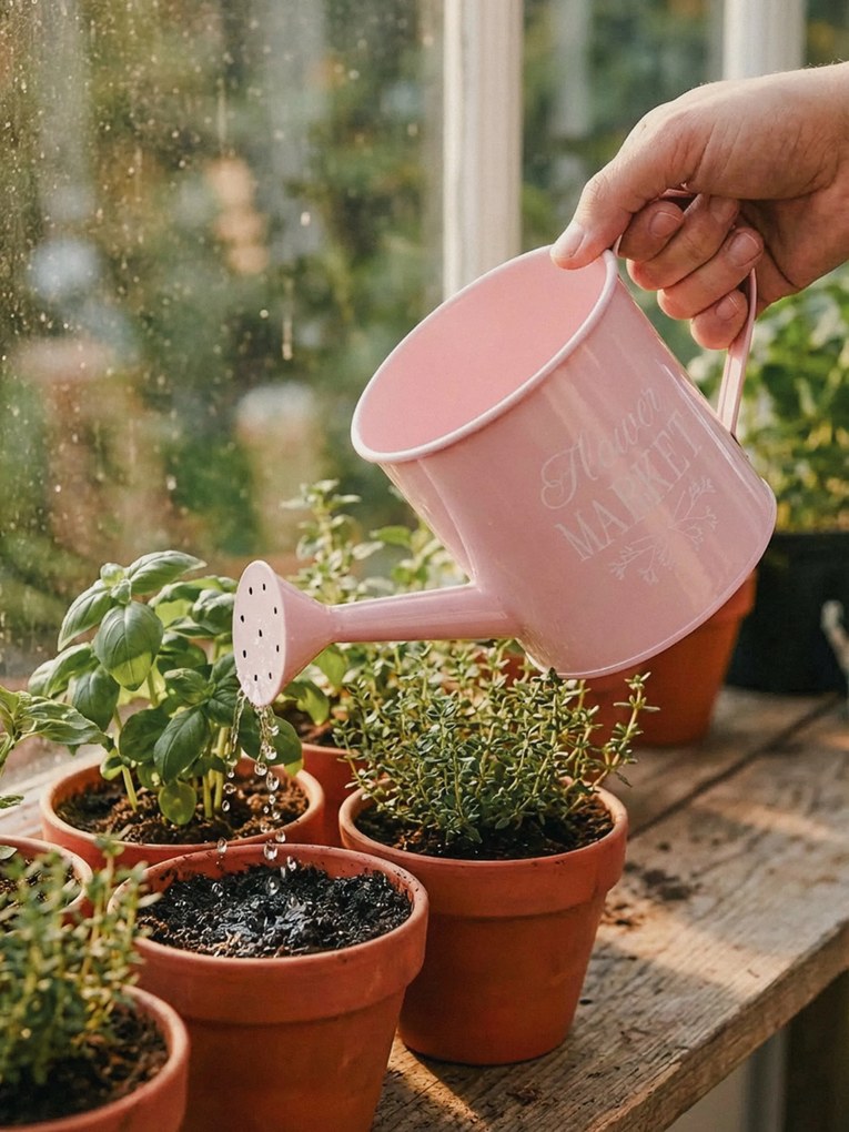 Sinsay - Kovová konev s nápisem Flower Market - pastelová růžová